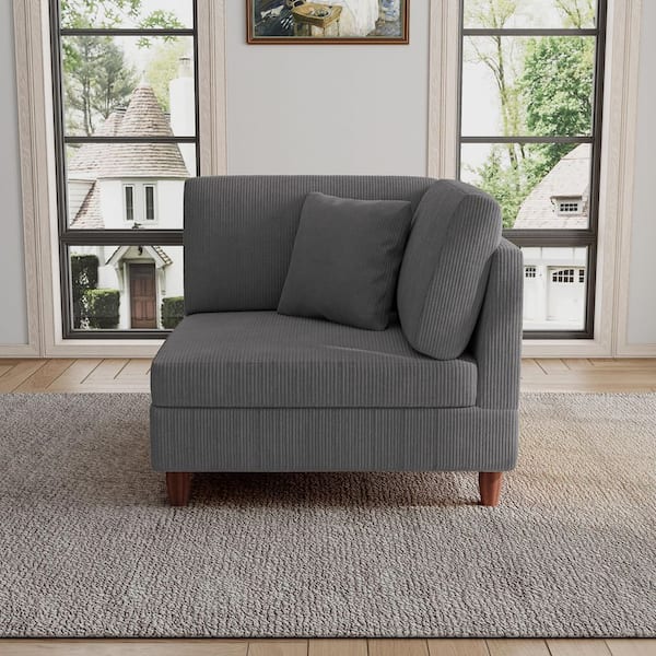 Uixe Modern Gray Corduroy Fabric Right Arm Facing Sectional Corner Arm ...