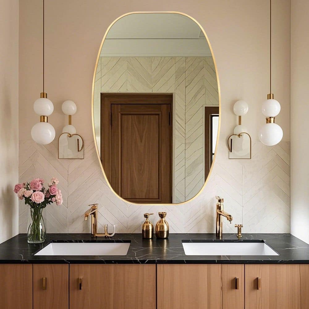 LuxHomez 30 in. W x 40 in. H Glod Oval Wall Mirror Aluminum Frame ...