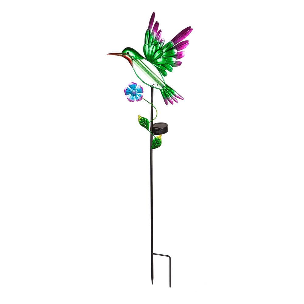 Evergreen Flying Hummingbird 37 in. Solar Drip Light Garden Stake ...