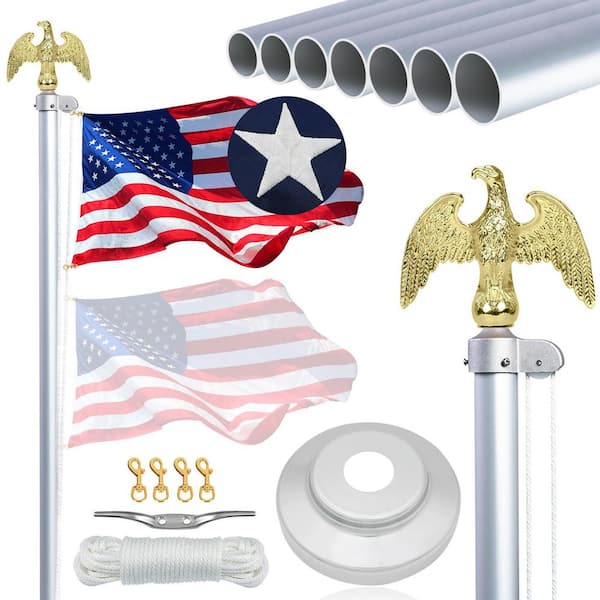 MOEPISY Silver 20 ft. Flagpole in Ground with US Flag, 14 Gauge ...