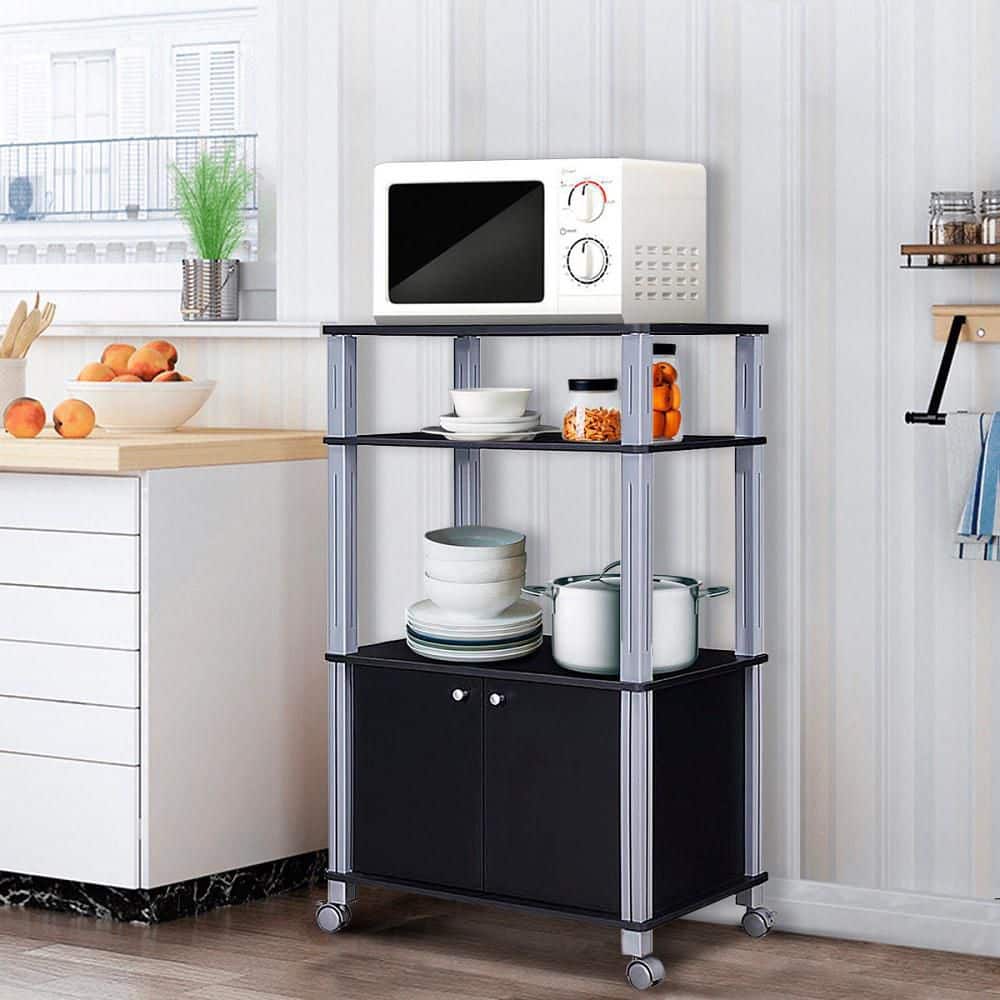Gymax Bakers Rack Microwave Stand Kitchen Cart Rolling Storage Cart ...