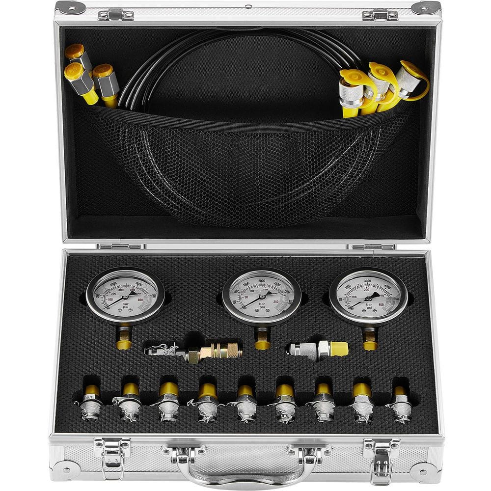 SKYSHALO Hydraulic Pressure Test Kit, 250/400/600bar, 3 Gauges 11 Test ...