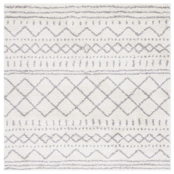 SAFAVIEH Arizona Shag Ivory/Gray 7 ft. x 7 ft.Geometric Lodge Square ...