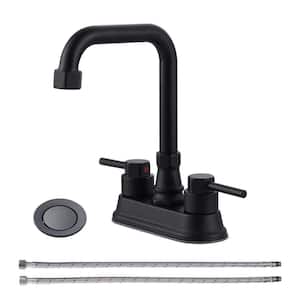 WOWOW 4 in. Double Handle Centerset Bathroom Sink Faucet with Pop Up Drain in Black 2324200B ...