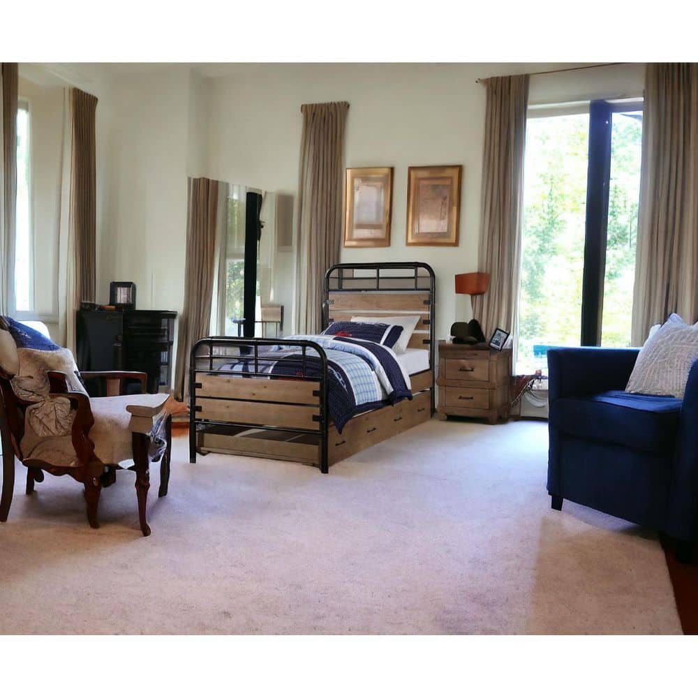 HomeRoots Brown Wood Frame Twin Panel Bed 2000285583 - The Home Depot