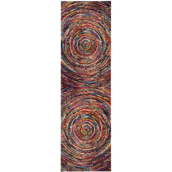 SAFAVIEH Fiesta Shag 2 ft. x 12 ft. Multi Striped Abstract Runner Rug ...