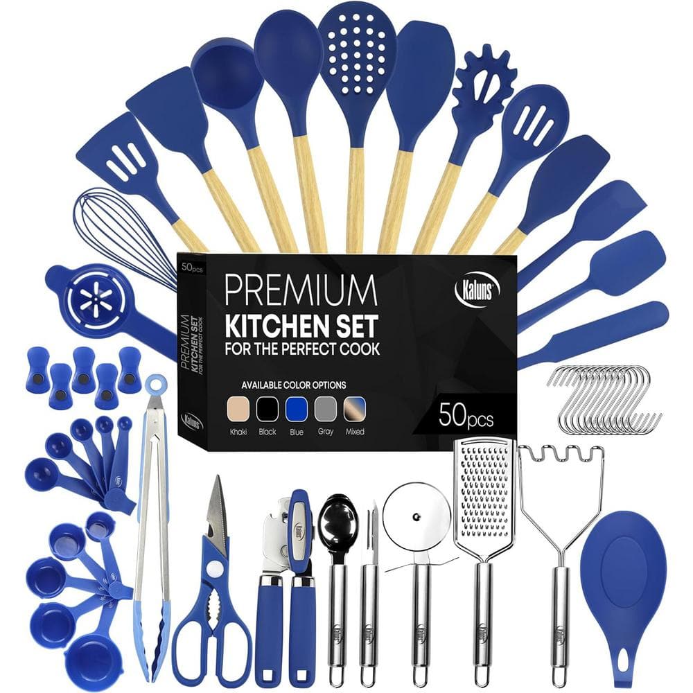 Kaluns Blue, 50-Piece Set of Silicone Kitchen Utensils, Complete ...