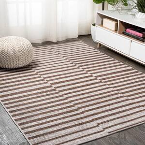 JONATHAN Y Sukie Modern Offset Stripe Brown/Beige 2 ft. x 8 ft. Indoor ...