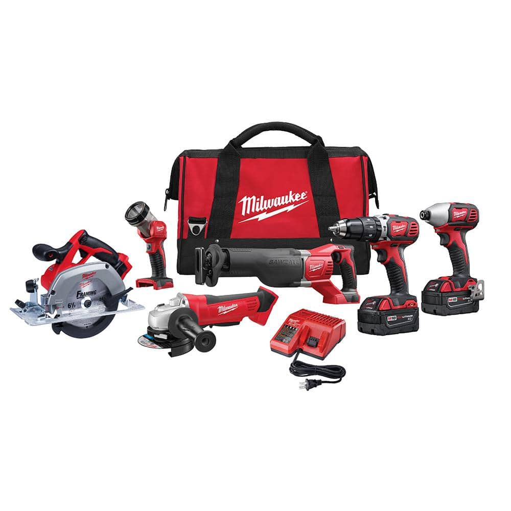 Milwaukee M18 18V Lithium-Ion Cordless Combo Tool Kit (6-Tool) with Two ...