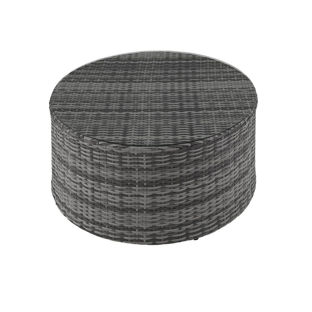 CROSLEY FURNITURE Catalina Gray Round Wicker Outdoor Coffee Table ...
