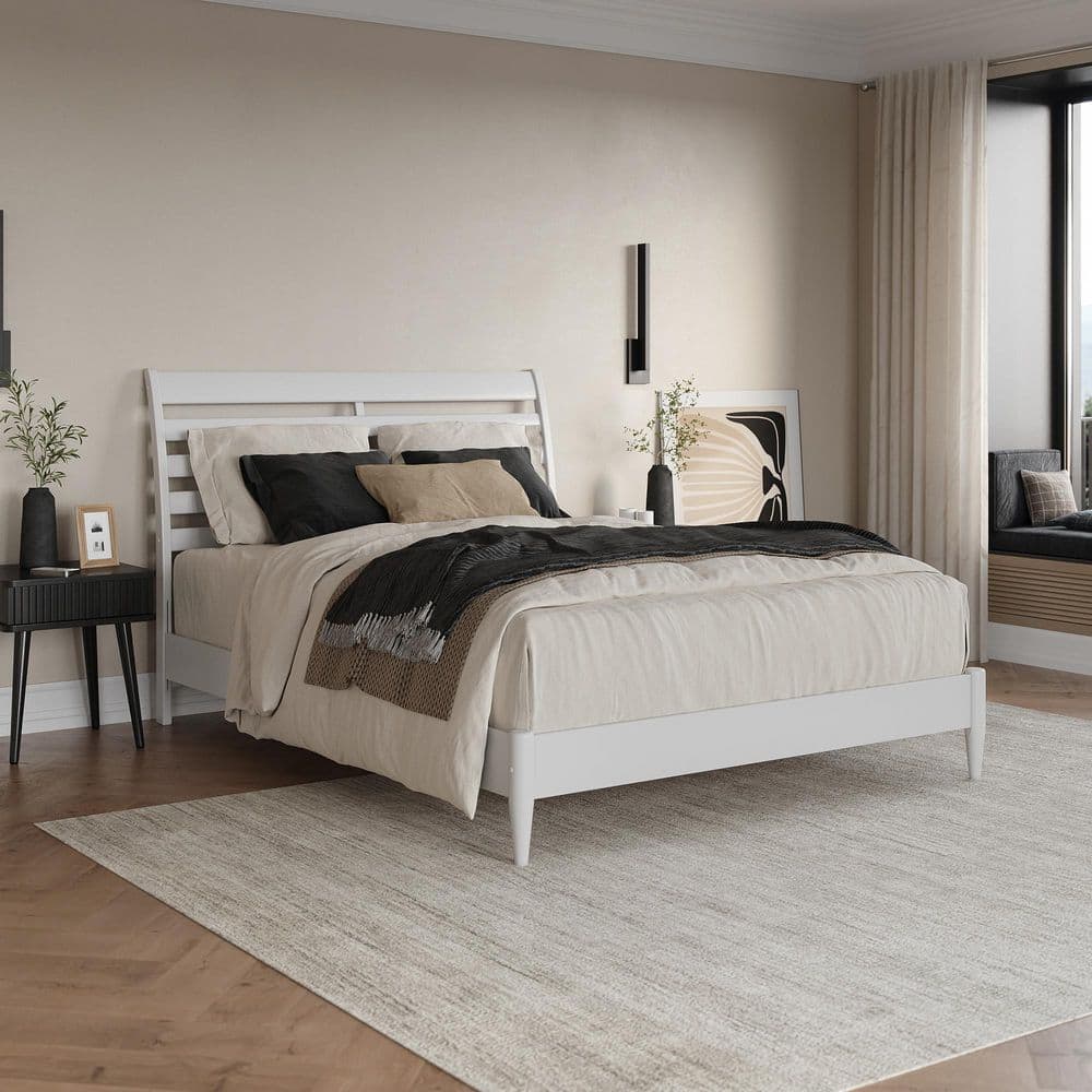 AFI Savannah White Solid Wood Frame Queen Low Profile Platform Bed ...