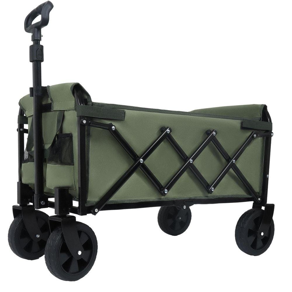 2 cu. ft. Army Green Steel Foldable Wagon Garden Cart with Expandable ...