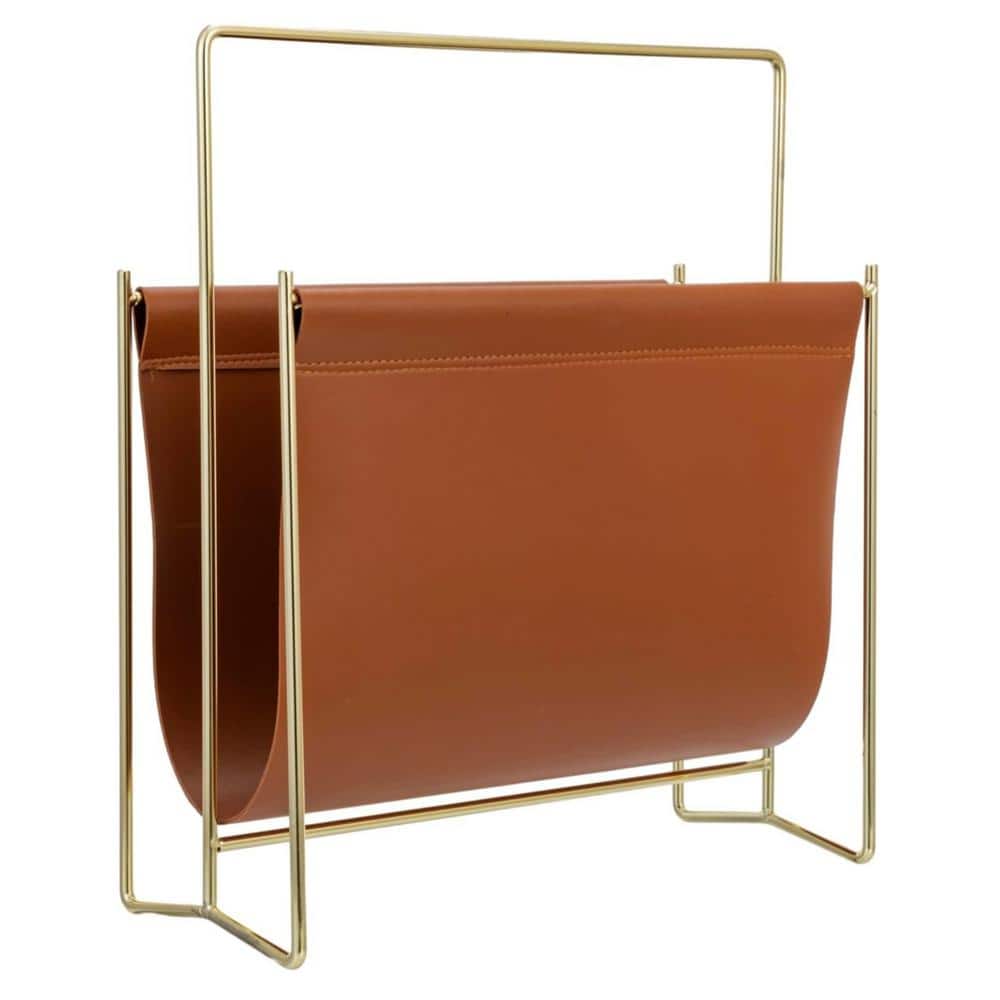 Afoxsos 13 in. Modern Caramel Leatherette Magazine Holder Floor ...