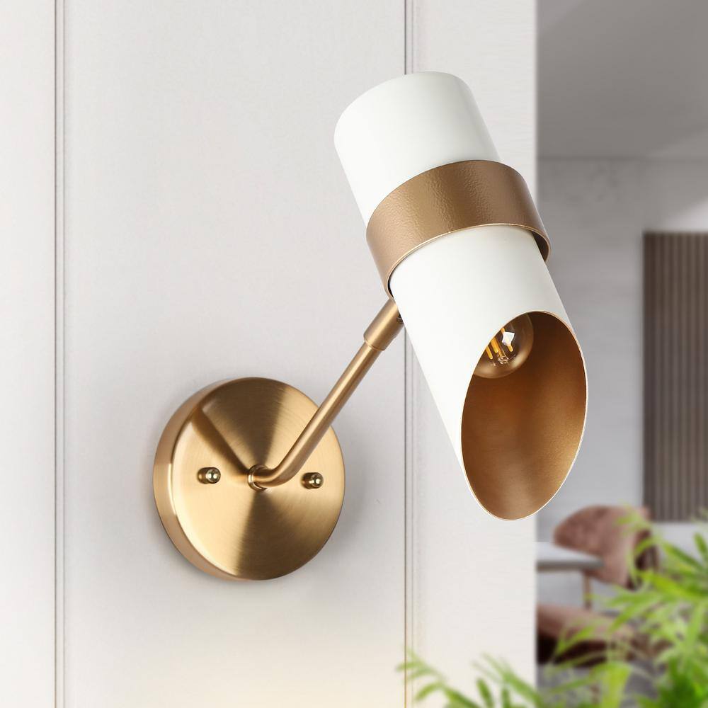 LNC Modern White Wall Sconce with Gold Swivel Joint Coastal 1-Light Damp Rated Bathroom Vanity ...