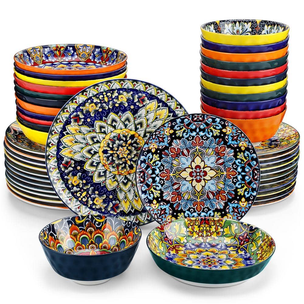 MALACASA 48-Piece Boho Style Multicolor Stoneware Dinnerware Set ...