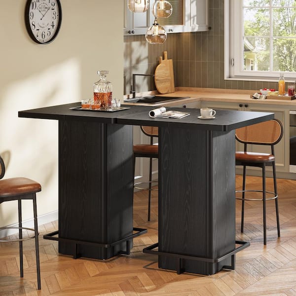 BYBLIGHT Kearsten 39.4 in. H Black Bar Table, Wooden Square Pub Table ...