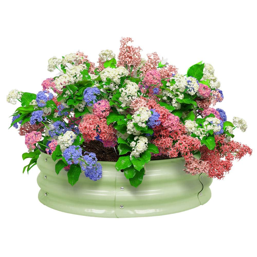 Aoodor 30 in. W x 9 in. H Green Round Galvanized Metal Raised Garden ...