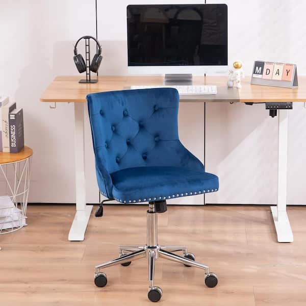 Karl home VINGLI Velvet Adjustable Height Drafting Chair in Blue with ...
