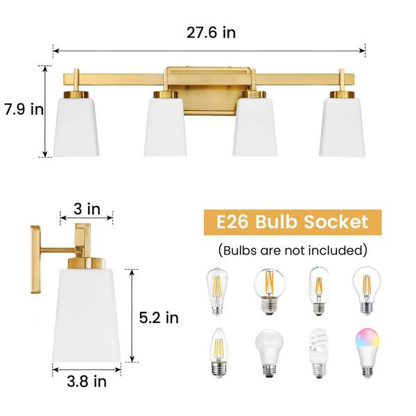 Morauroral 27.6 in. 4-Light Brushed Gold Bathroom Vanity Light with ...