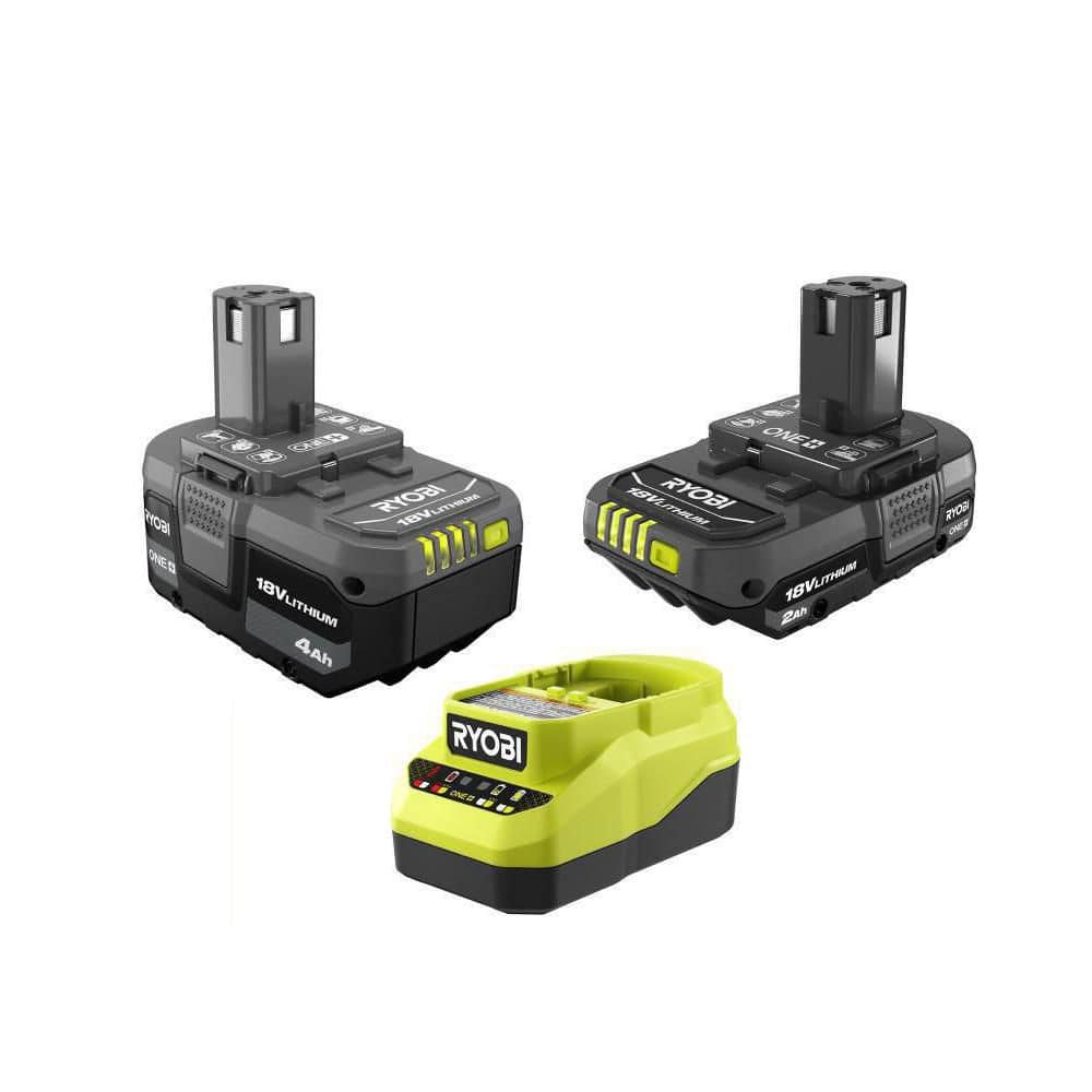 RYOBI ONE+ 18V Lithium-Ion Starter Kit with 2.0 Ah Battery, 4.0 Ah ...