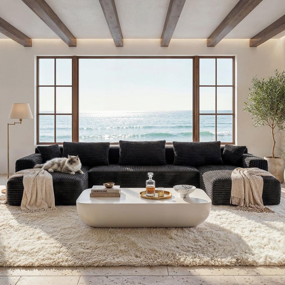 FUFU&GAGA 134 in. Square Arm Corduroy Upholstery U-Shaped with ...