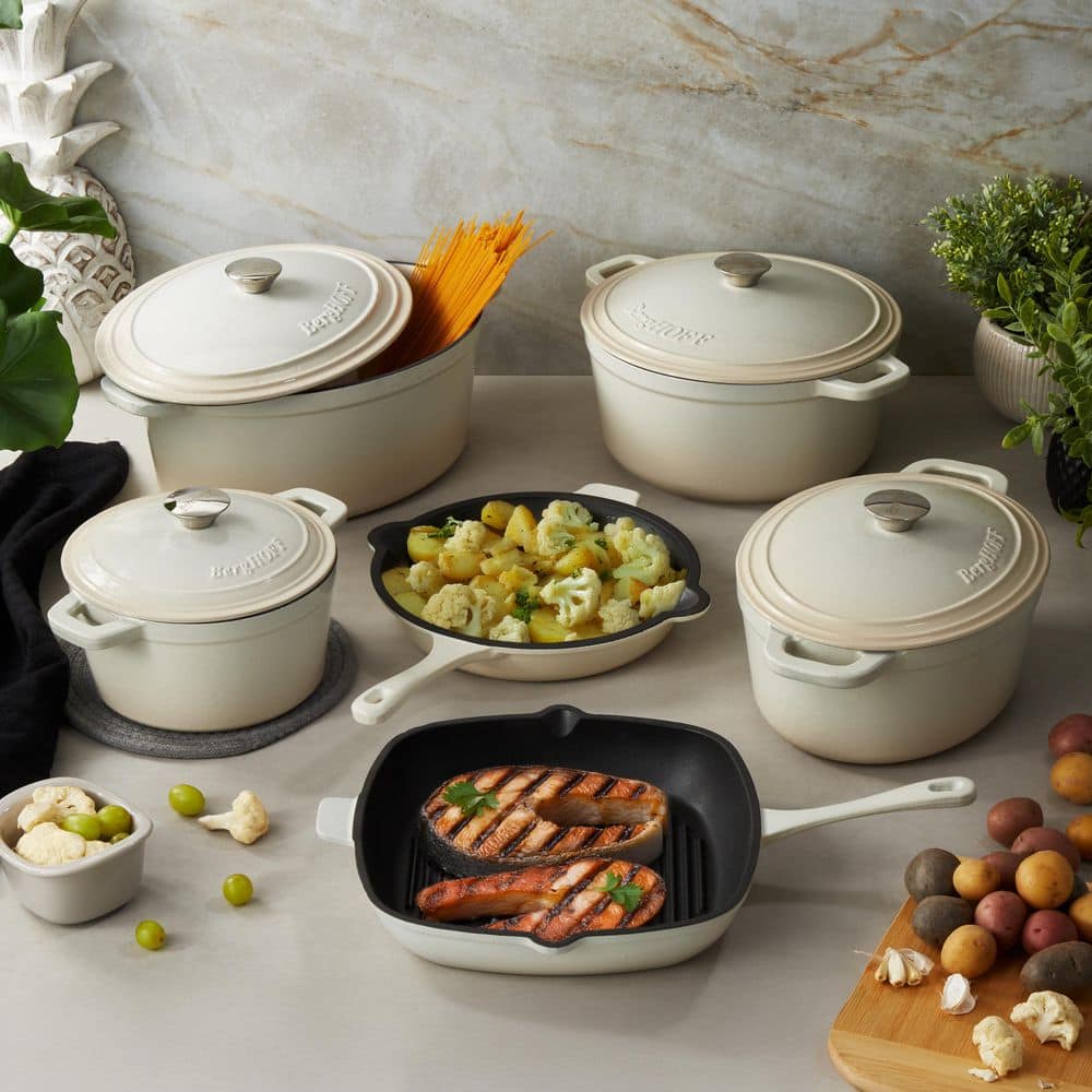 BergHOFF Neo 3-Piece Cast Iron Cookware Set, Fry Pan and Round Dutch ...