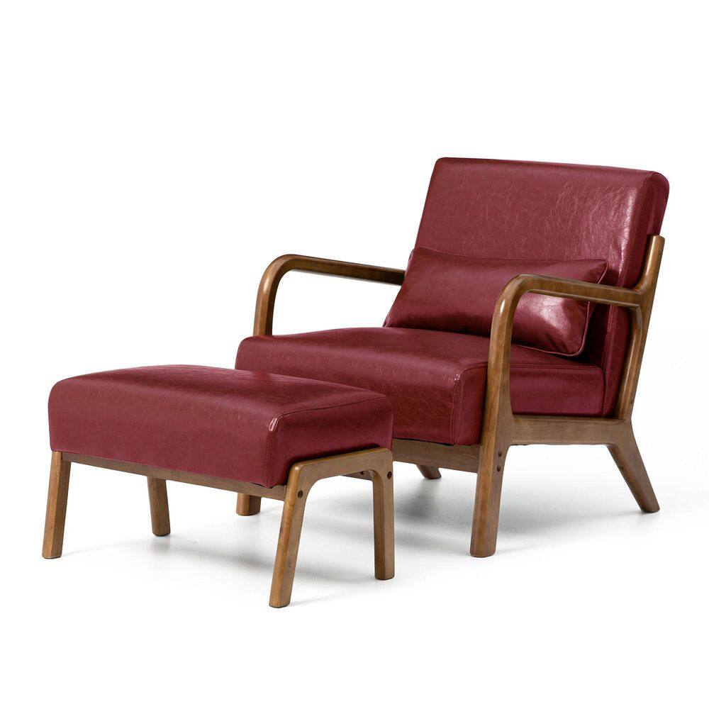 Glitzhome Set of 2 Mid-century Modern Burgundy Leatherette Accent Stool ...