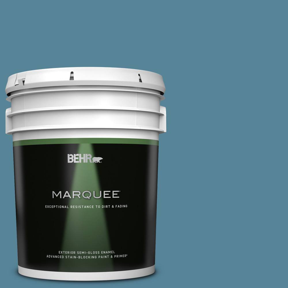BEHR MARQUEE 5 gal. #S480-5 Blue Moon Bay Semi-Gloss Enamel Exterior ...