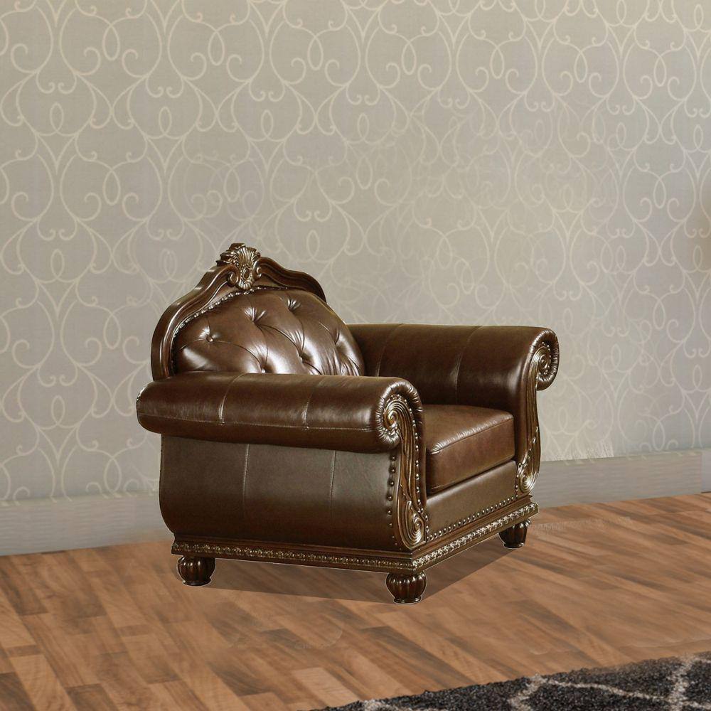 Benjara Brown Faux leather Arm chair with Rolled Arms BM185846 - The ...