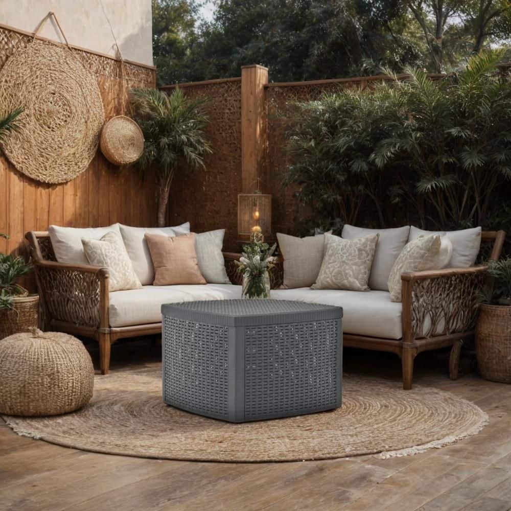 Benjara 21.3 in. Anthracite Gray Square Plastic End Table with ...