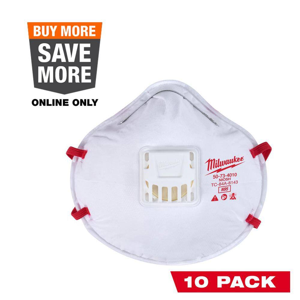 Milwaukee N95 Professional Multi-Purpose Valved Respirator (10-Pack) 48 ...