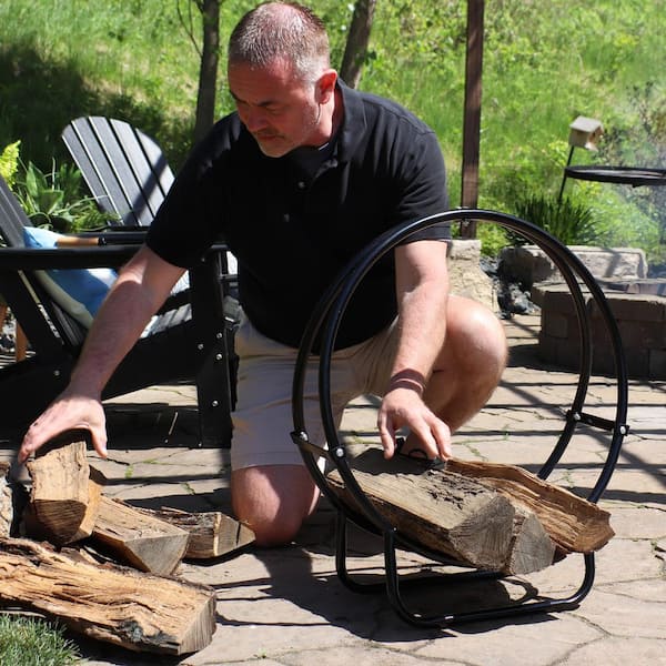 Sunnydaze 24 in. Black Steel Firewood Storage Log Hoop QX24LH - The ...