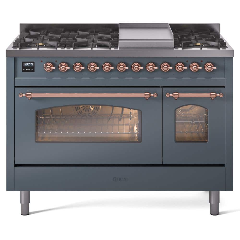 ILVE Nostalgie II 48 in. 8-Burner Plus Griddle Double Oven Natural Gas ...