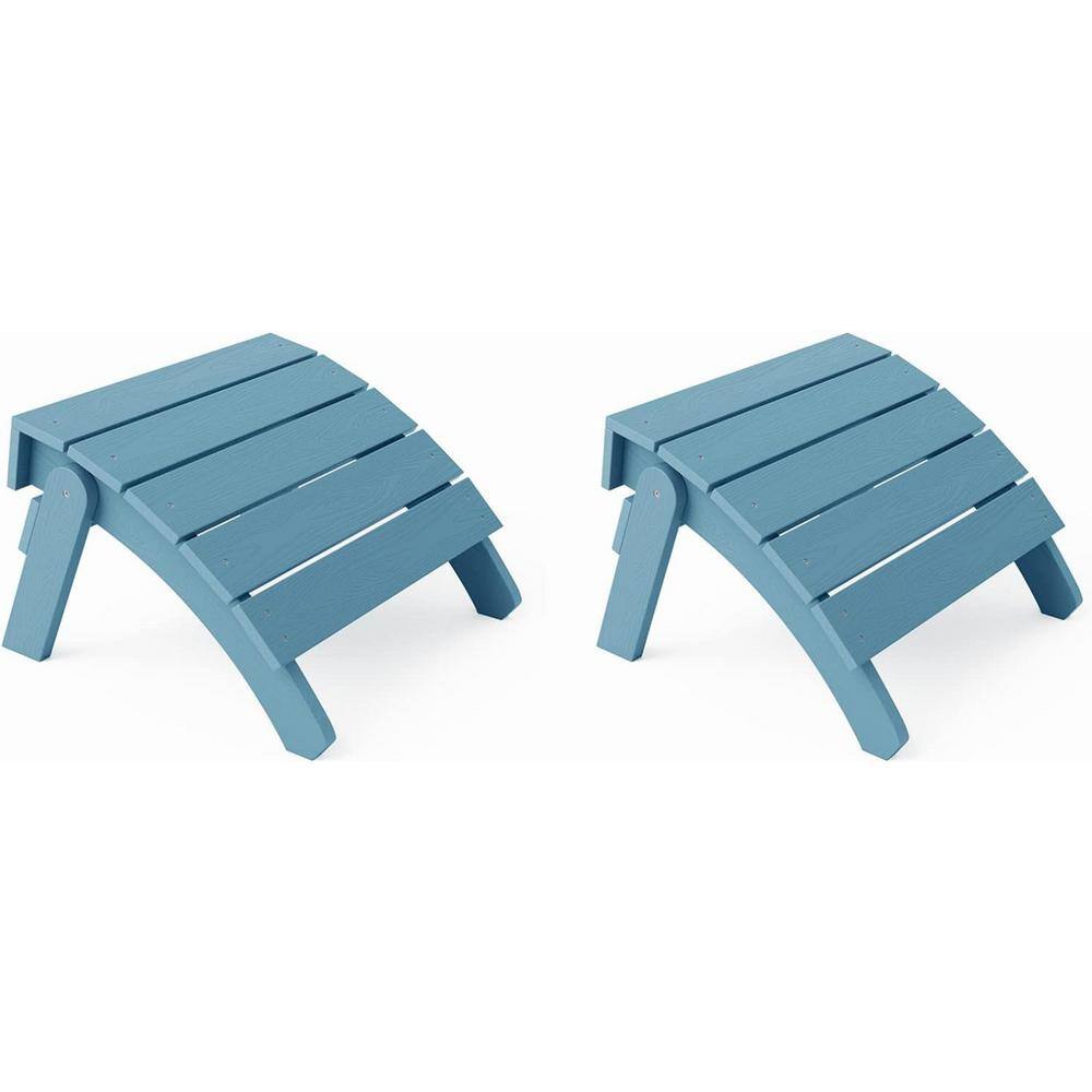 Mximu Blue Plastic Classic Outdoor Folding Adirondack Ottoman (2-Pack ...