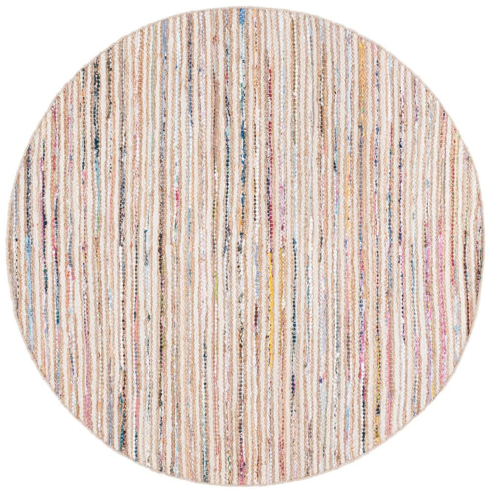 SAFAVIEH Cape Cod 6 ft. x 6 ft. Natural/Rust Striped Abstract Round ...