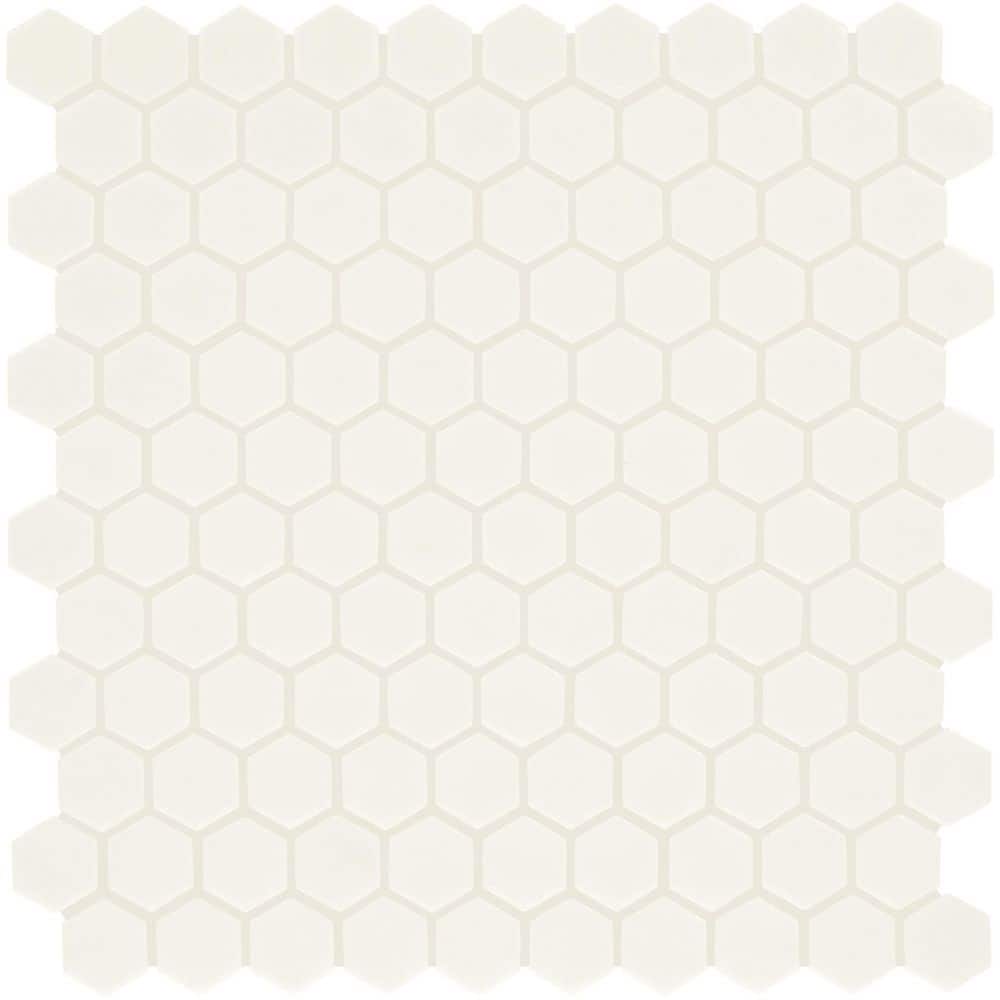 Daltile Uptown Glass Alabaster 11 in. x 12 in. Matte Glass Hexagon ...