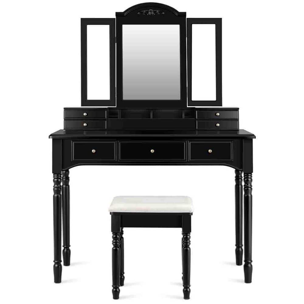 HONEY JOY Black Vanity Makeup Dressing Table Set Armoire w/Drawer ...