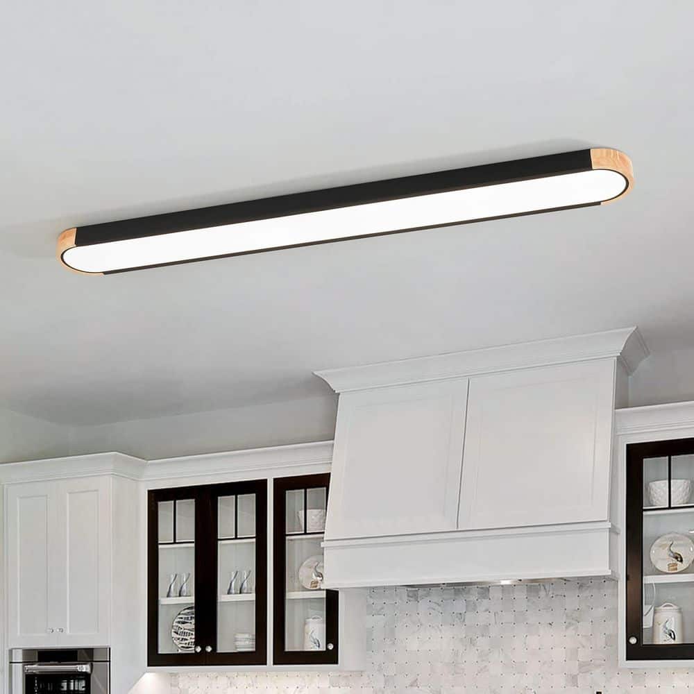 HUOKU Lumin 48 in.W Matte Black Integrated LED Flush Mount Long ...