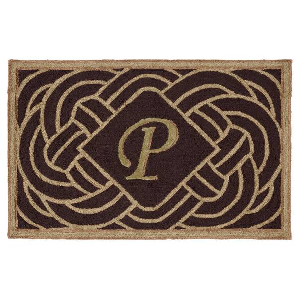 SAFAVIEH Monogram Chocolate 3 ft. x 4 ft. "P" Ornate Swirl Indoor ...