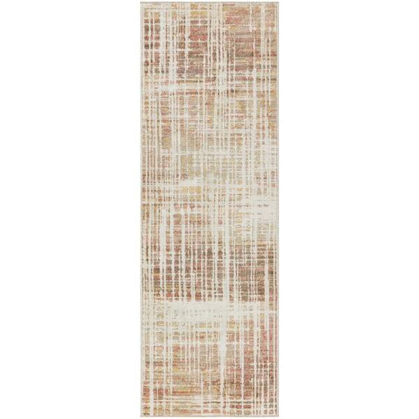 Nourison Washable Decor Beige Peach 2 ft. x 6 ft. Abstract Contemporary ...
