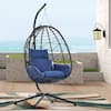 Cesicia 1 Person Black Steel Porch Egg Swing Chair with Navy Blue ...
