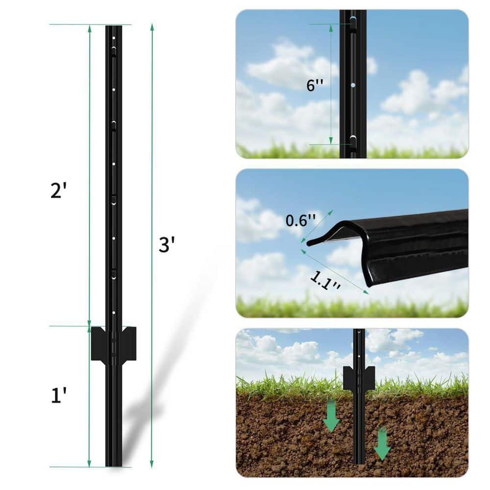 Oyezvary 3 ft. Metal Fence Post Steel U Post No Dig Design Light Duty ...