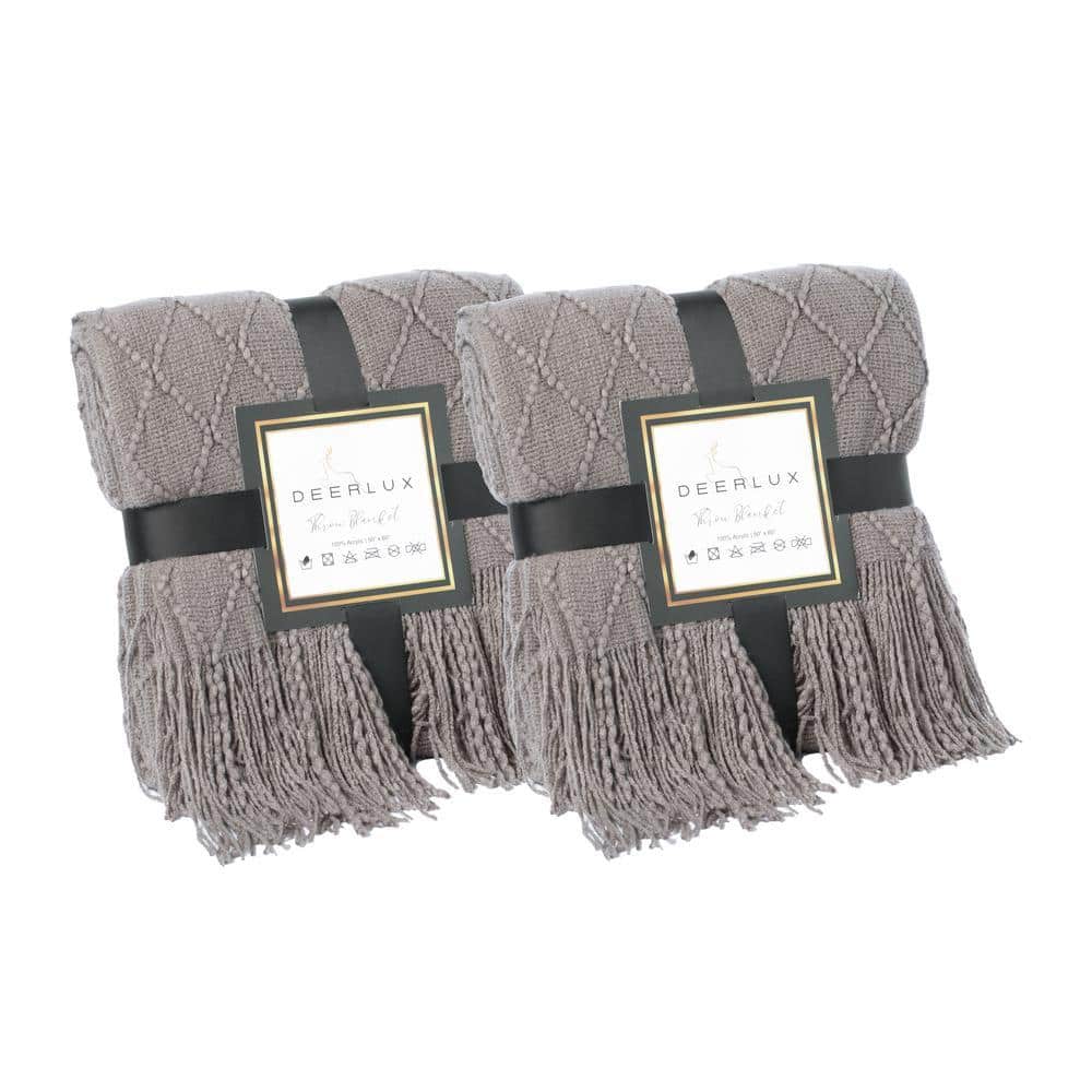 DEERLUX Gray Diamond Pattern Design (Set of 2) Decorative Knit Throw ...