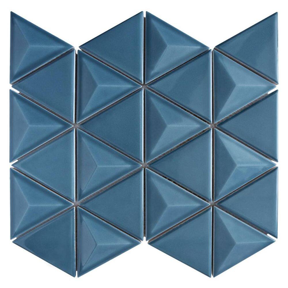 Ivy Hill Tile Medley Triangle Coastal Blue 11.02 in. x 12.55 in. Glossy ...