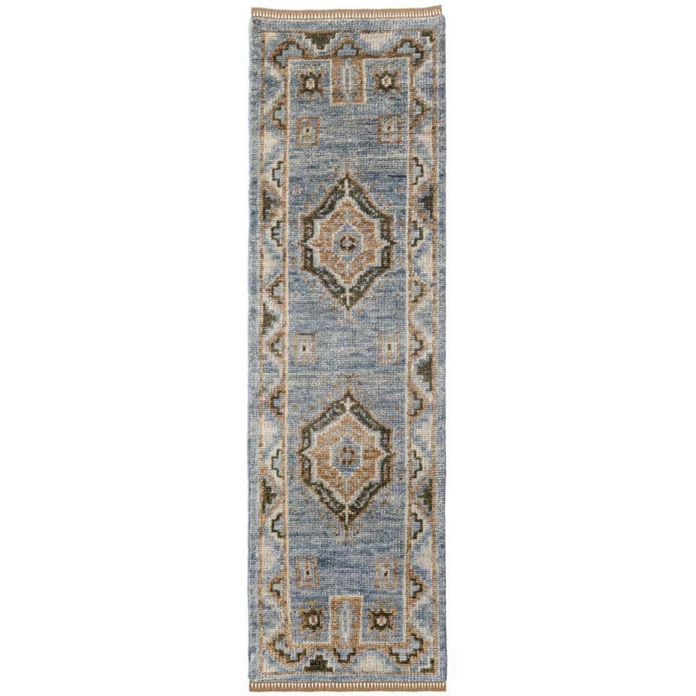 HomeRoots 2 ft. x 14 ft. Ivory, Tan, Blue Oriental Runner Rug ...
