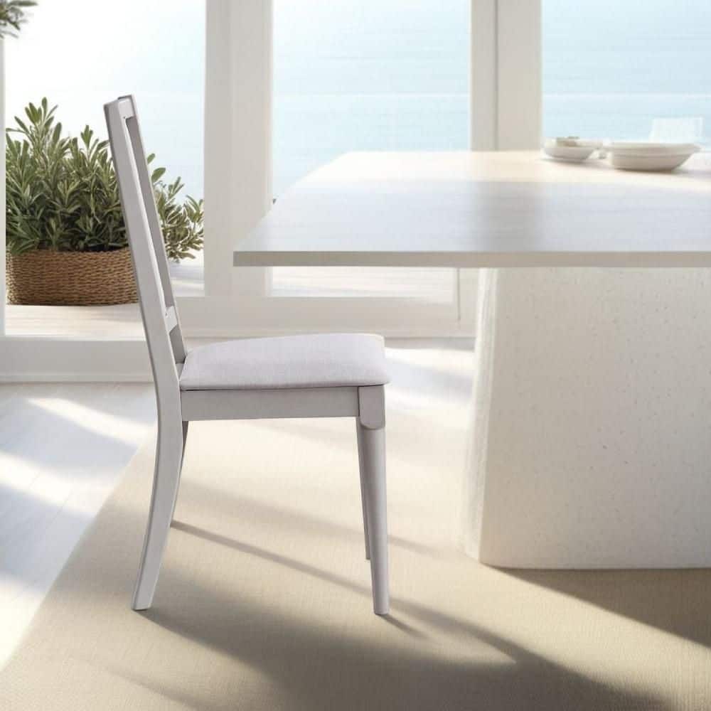 Benjara Mori Natural Gray Fabric Upholstered Back, Slat back Dining ...