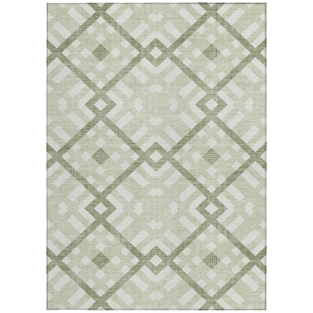 HomeRoots Artichoke Green, Olive Green 9 ft. x 12 ft. Woven Geometric ...