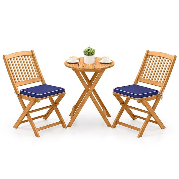 Ecooso 3-Piece Acacia Wood Folding Patio Bistro Set with Cushions and ...