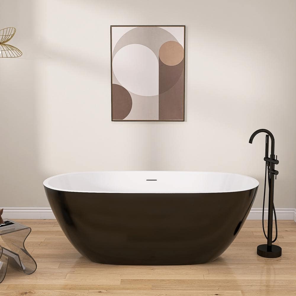 NTQ 55 in. x 29.5 in. Acrylic Free Standing Tub Flatbottom Freestanding ...