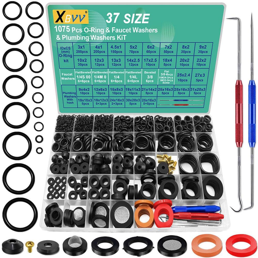 Helhom Rubber Faucet Washer O-Ring Kit (1075-Piece) Multi-Purpose ...